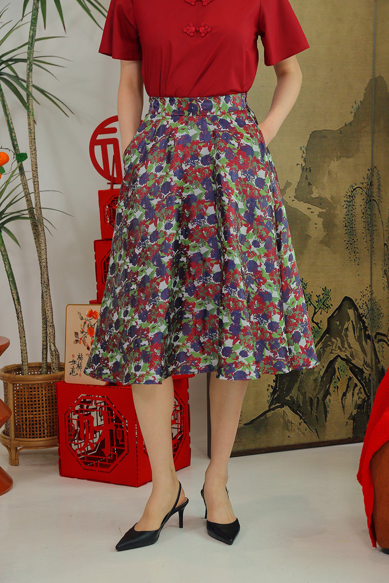Elowen Luxe Midi Skirt in Autumn Garden – JULY Fashion