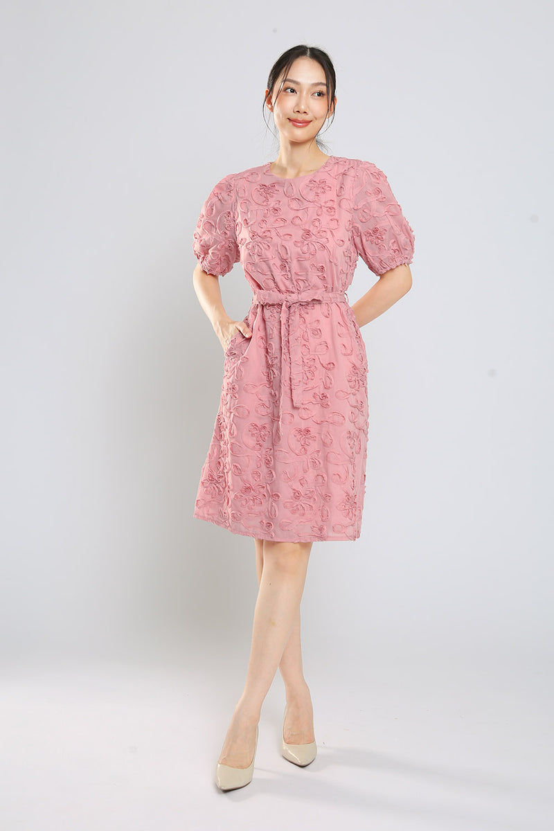 Brilynn Floral Embossed Dress in Dust Pink – JULY Fashion