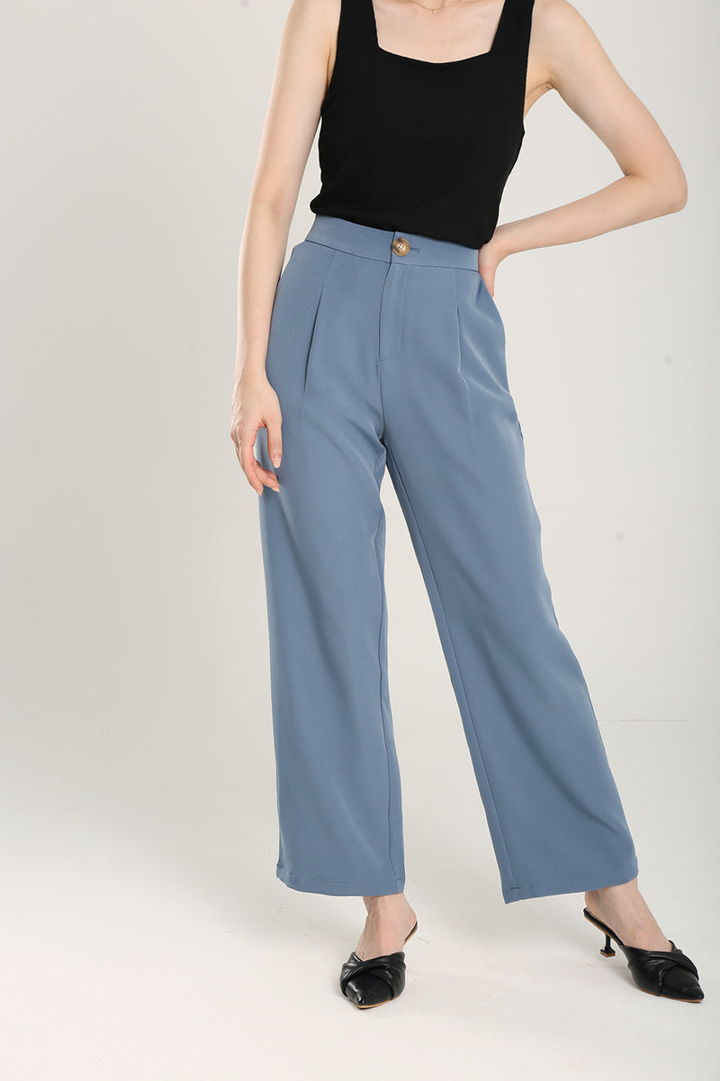 Gabriella Relaxed Fit Tailored Pants in Muted Blue – JULY Fashion